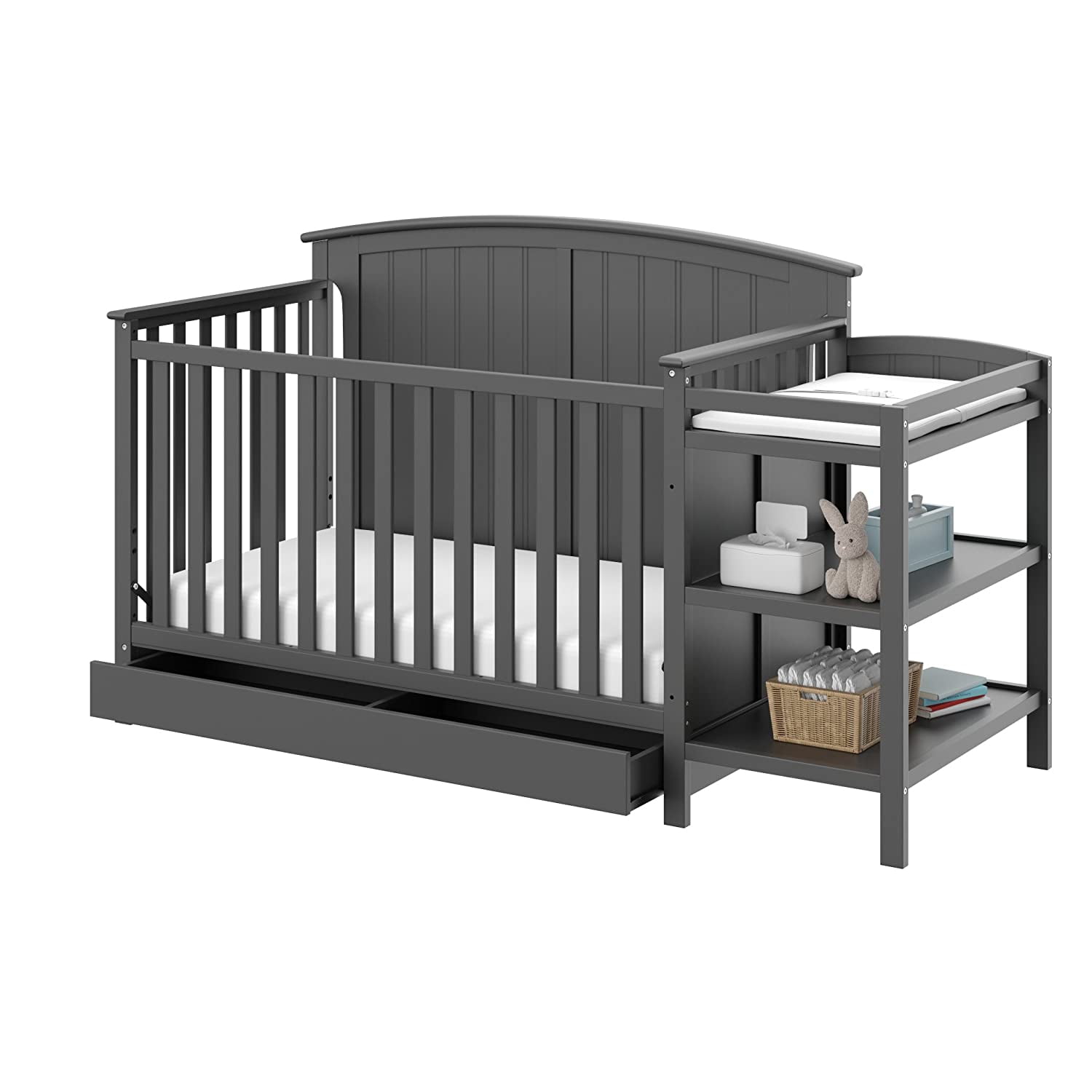 JINMING Steveston 5-in-1 Convertible Crib and Changer with Drawer (Gray ...
