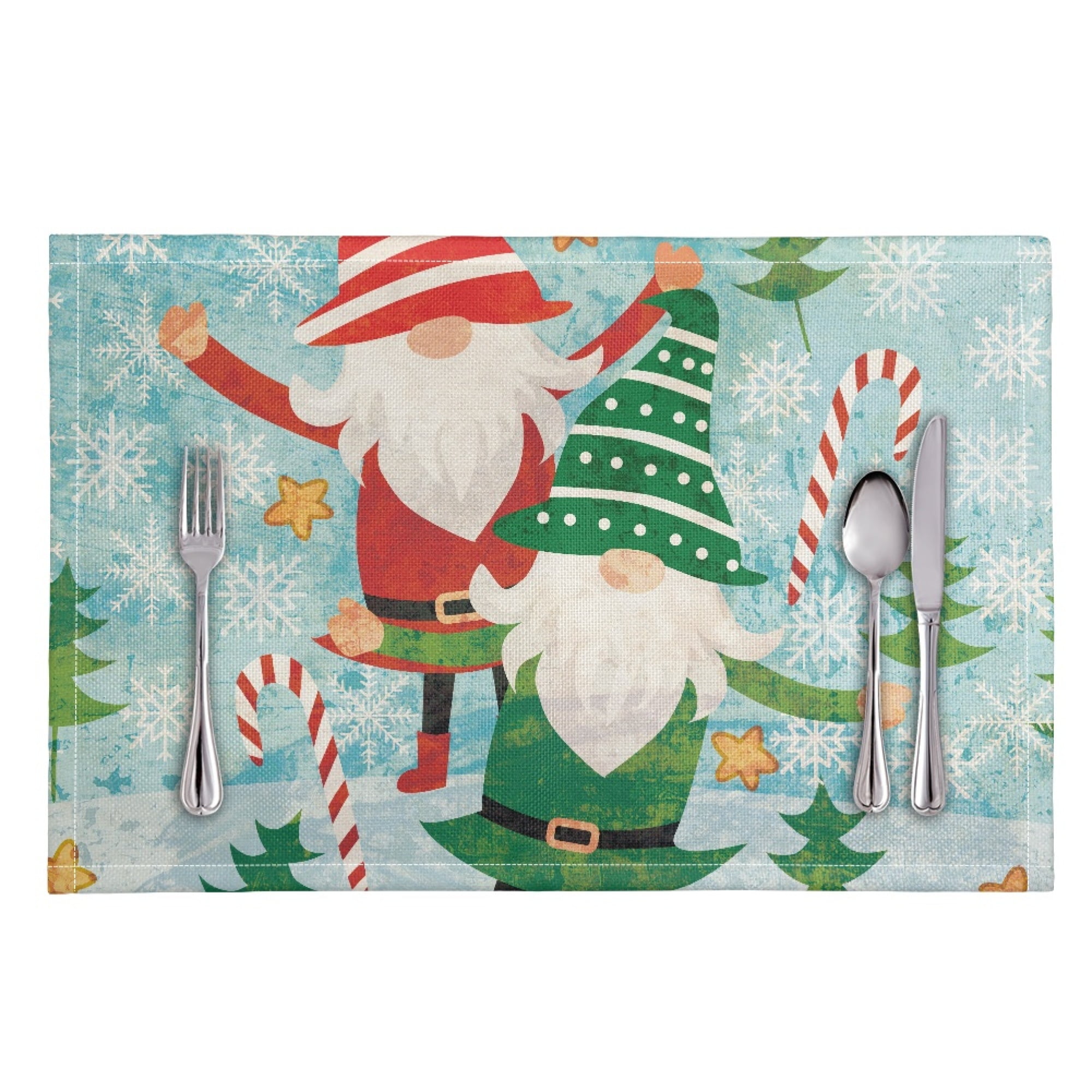 JINMUZAO Christmas Pattern Flax Textile Table Mats Set of 6 Heat ...