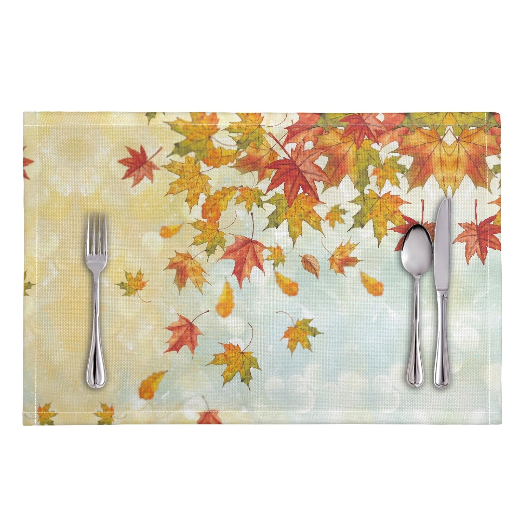 JINMUZAO Leaf Print Placemats Table Mats Placemat Set of 6 Easy to ...
