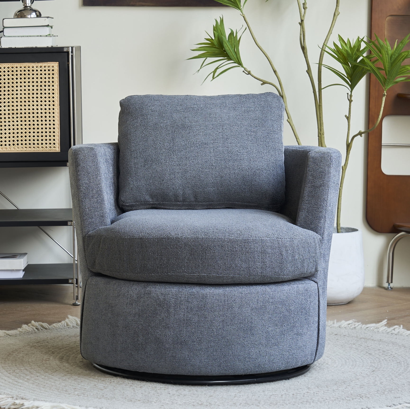 JINS&VICO 360 Degree Swivel Barrel Club Chair, Comfy Round Accent Sofa ...