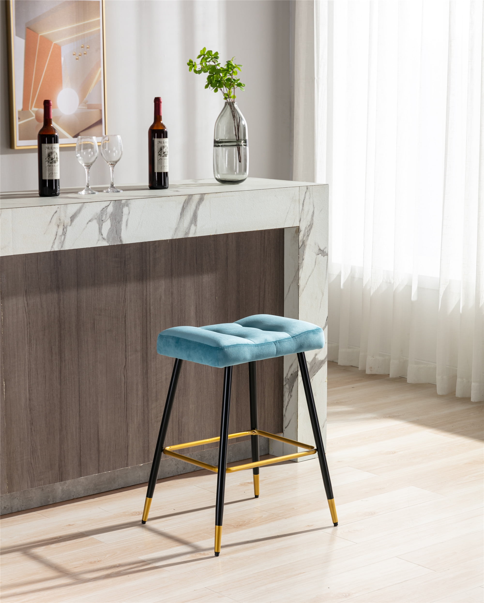 JINS&VICO Accent Bar Stools,Velvet Upholstered Bar Chairs with Footrest ...