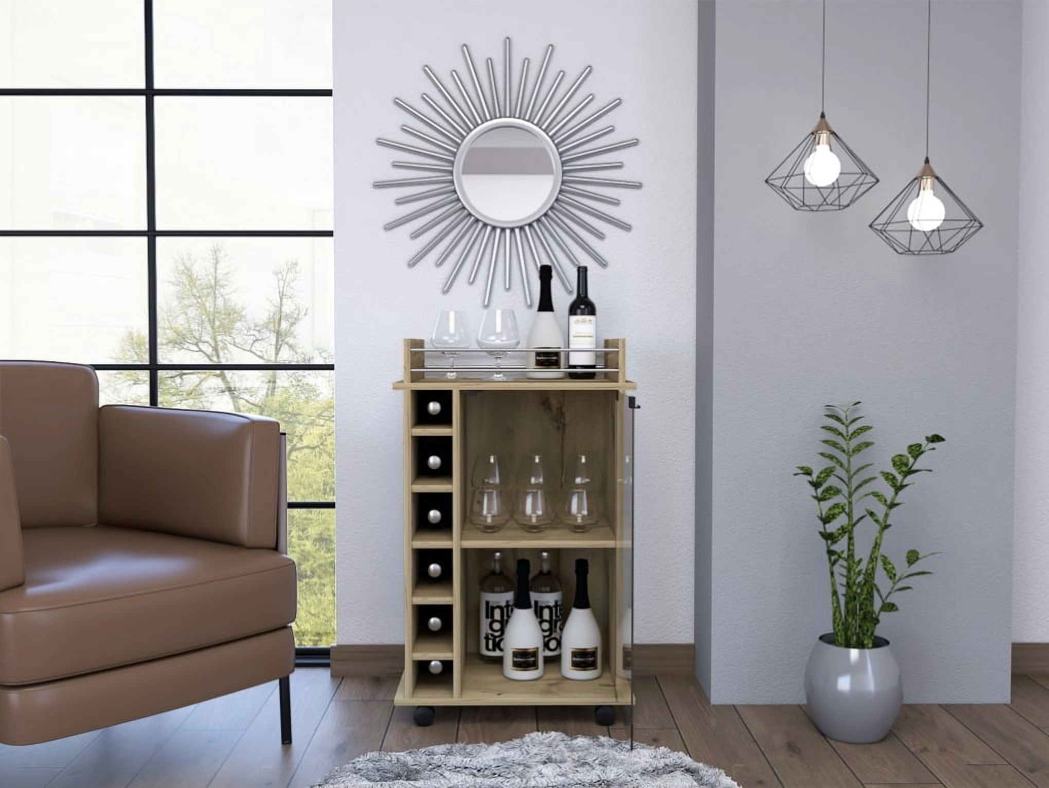 JINS&VICO Bar Cart Baltimore with Six Wine Cubbies, Bar Cabinet with ...