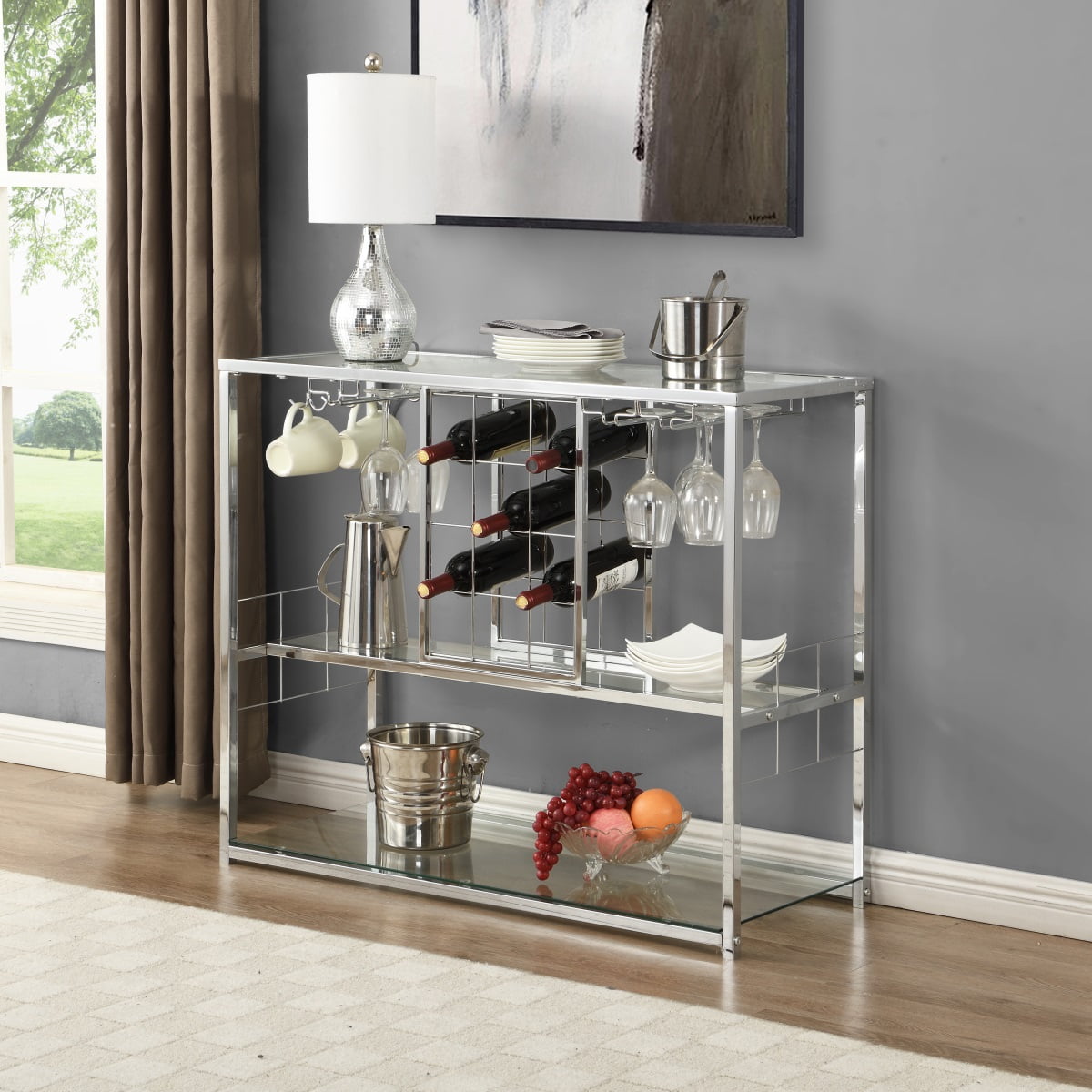 JINS&VICO Bar Cart Kitchen Bar&Serving Cart for Home with Glass Holder ...