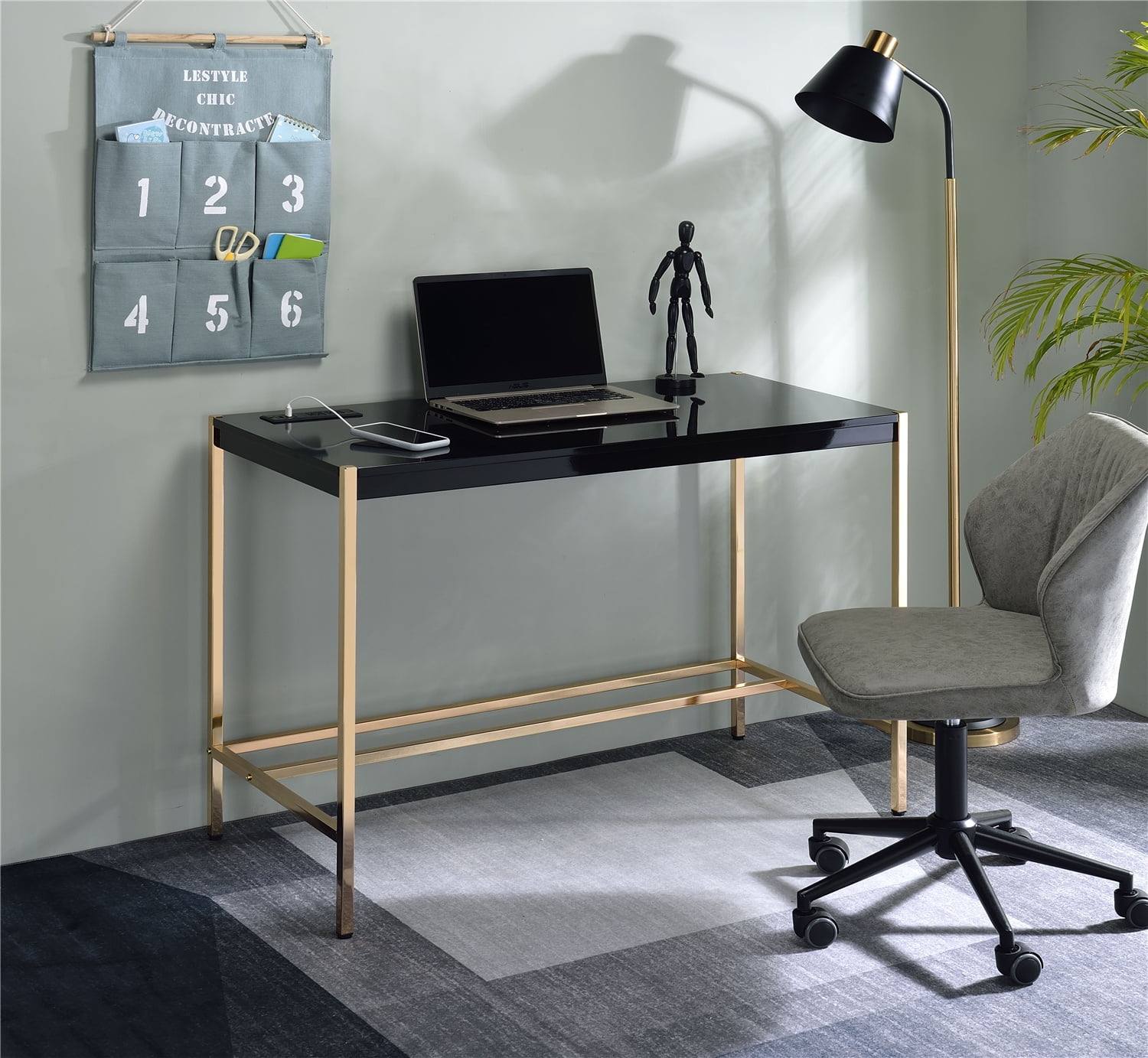 JINS&VICO Computer Desk with USB Port, Modern Dressing Table, Writing ...
