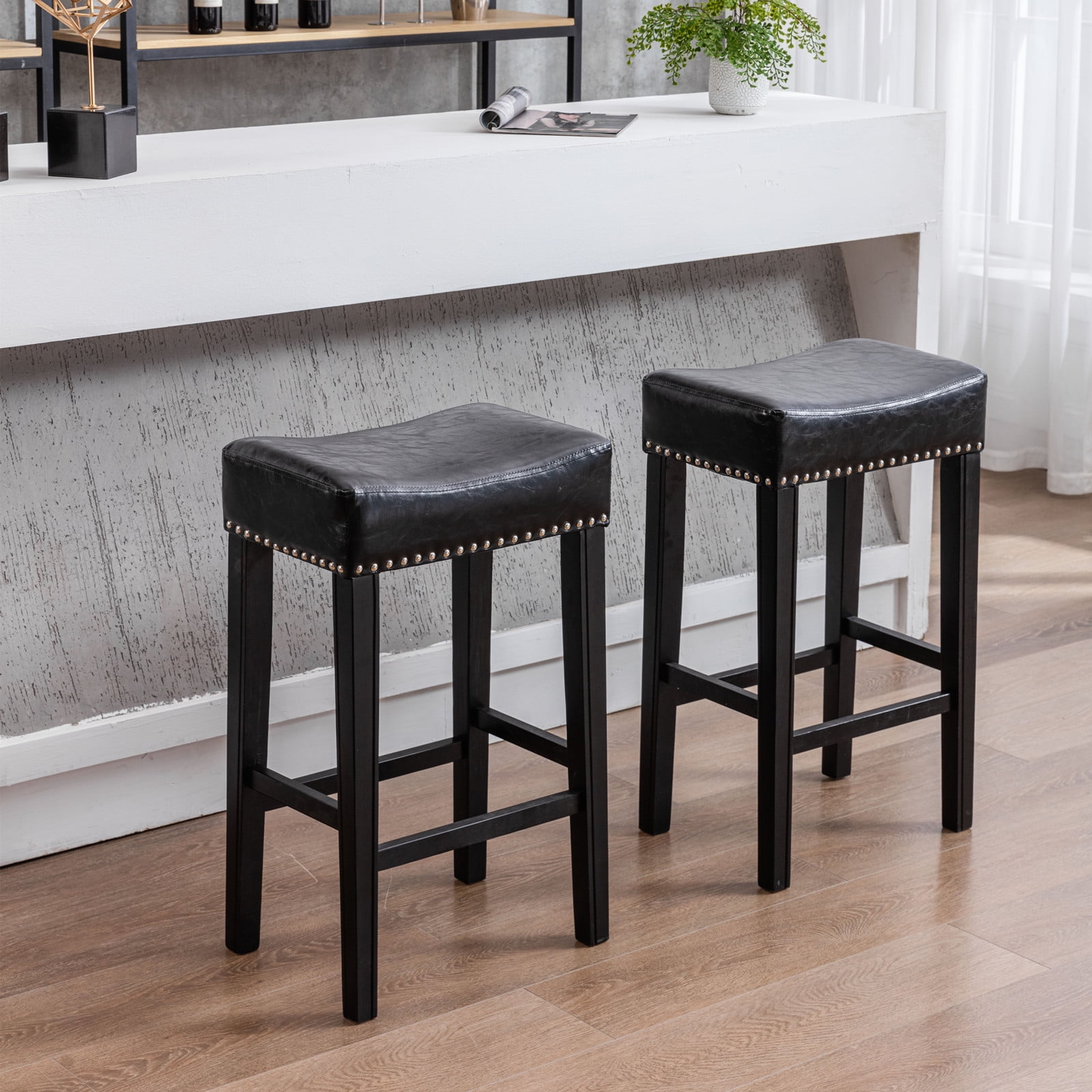 JINS&VICO Faux Leather Dining Chairs Set of 2, Counter Height Bar ...
