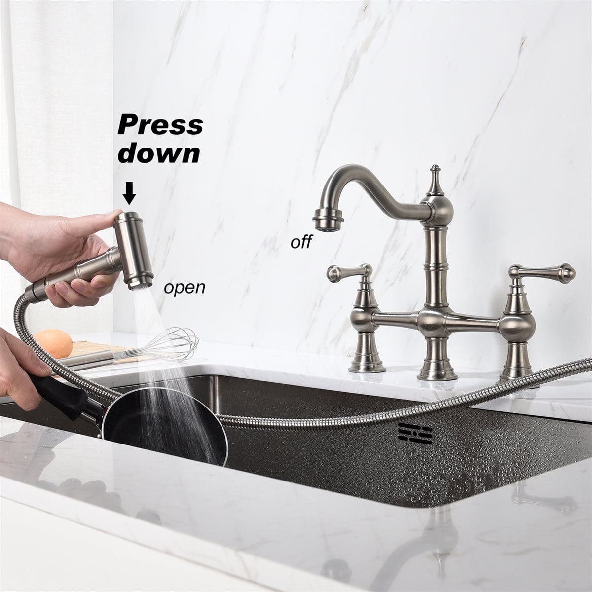 JINS&VICO Rotatable Dual Handles Kitchen Bathroom Faucet with Pull-Out ...