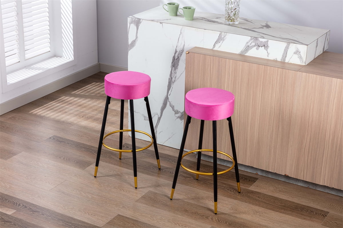 JINS&VICO Set of 2 Round Counter Height Bar Stools, Upholstered Dining ...