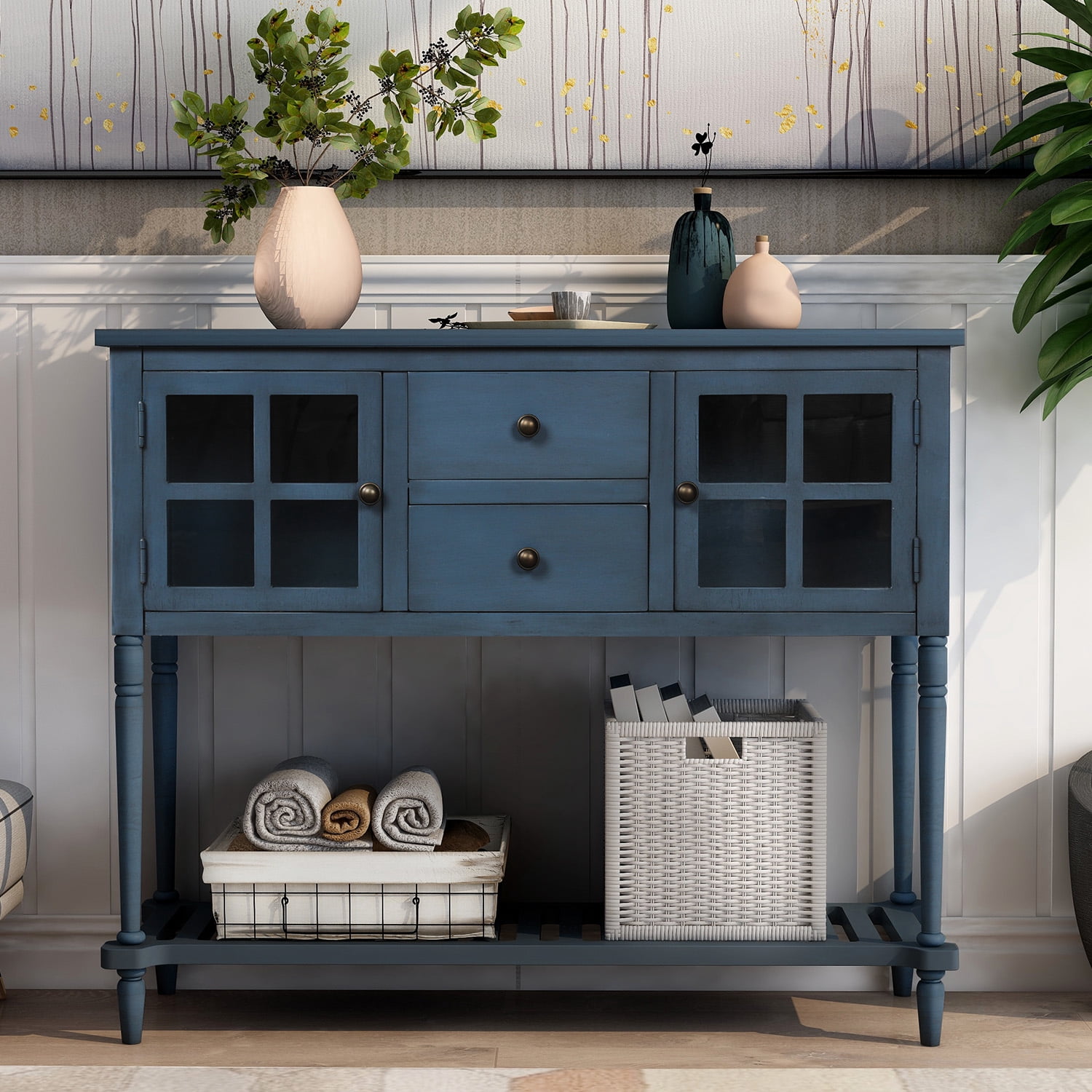 JINS&VICO Sideboard Console Table with Bottom Shelf, Wood Entryway ...