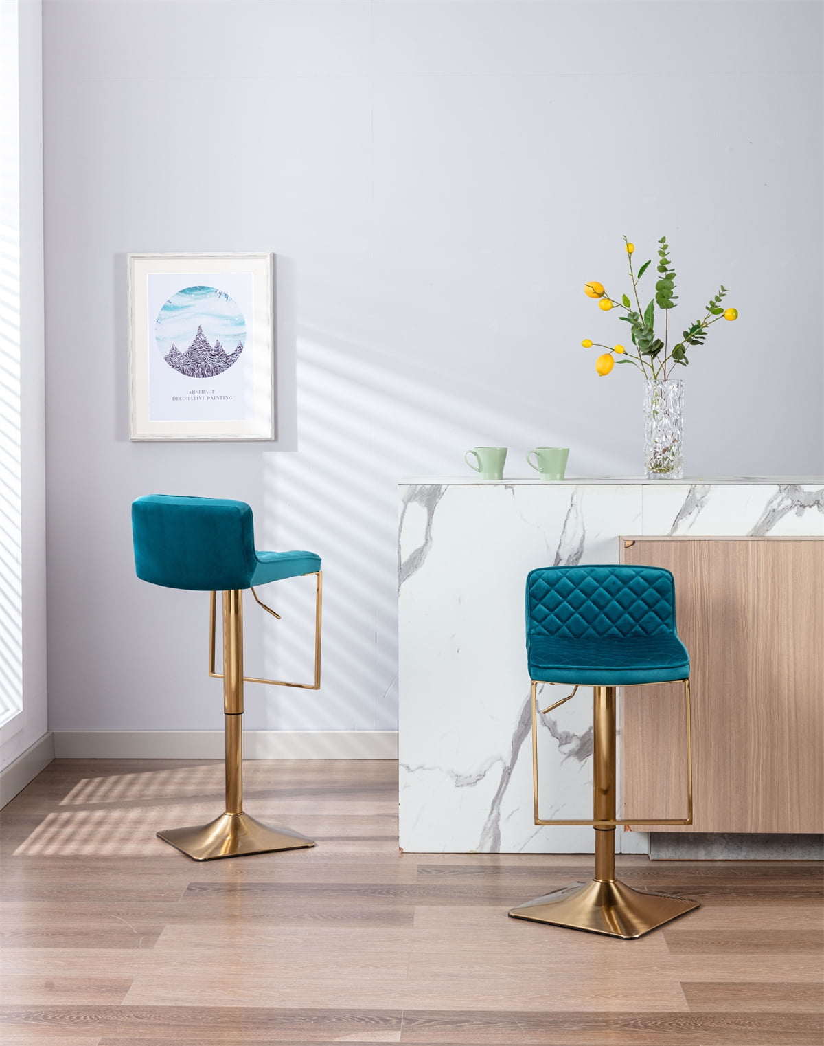 JINS&VICO Swivel Bar Stools, Velvet Upholstered Barstool Chairs with ...