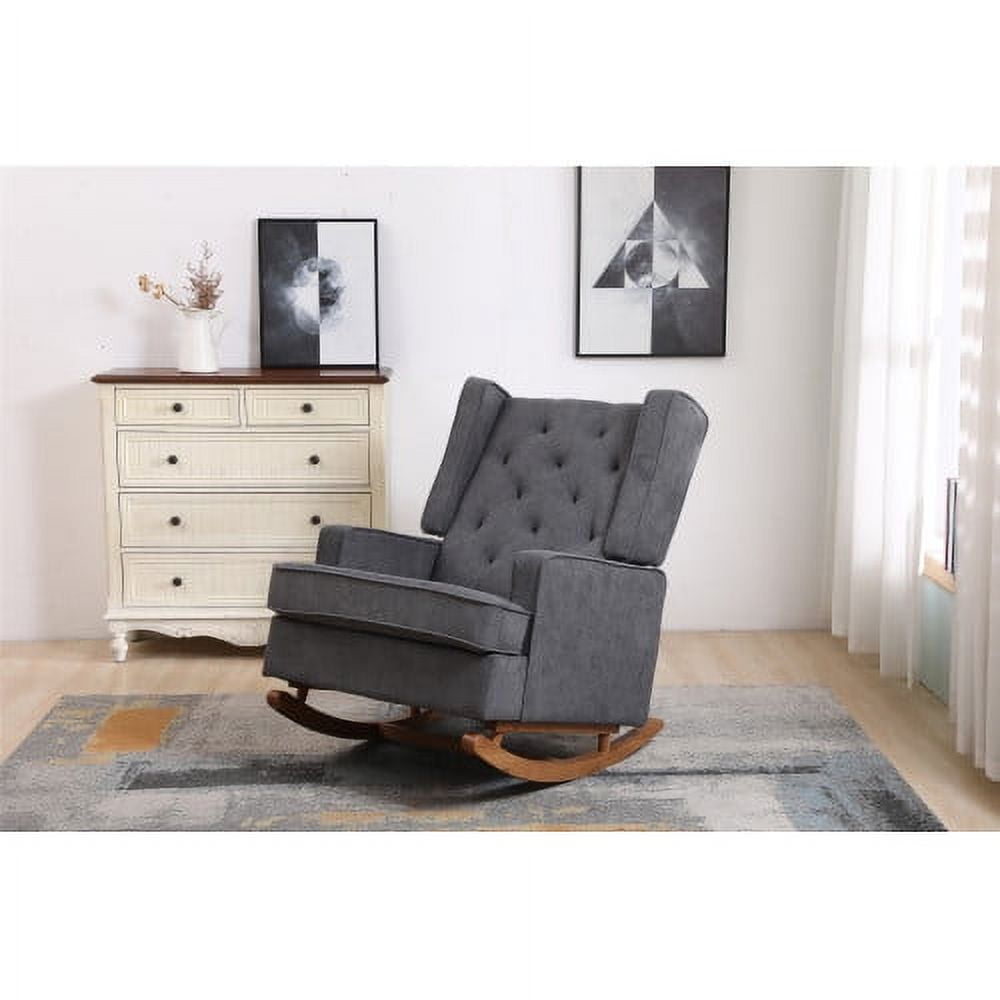 JINS & VICO Upholstered Rocking Chair, Modern Linen Wingback Accent ...