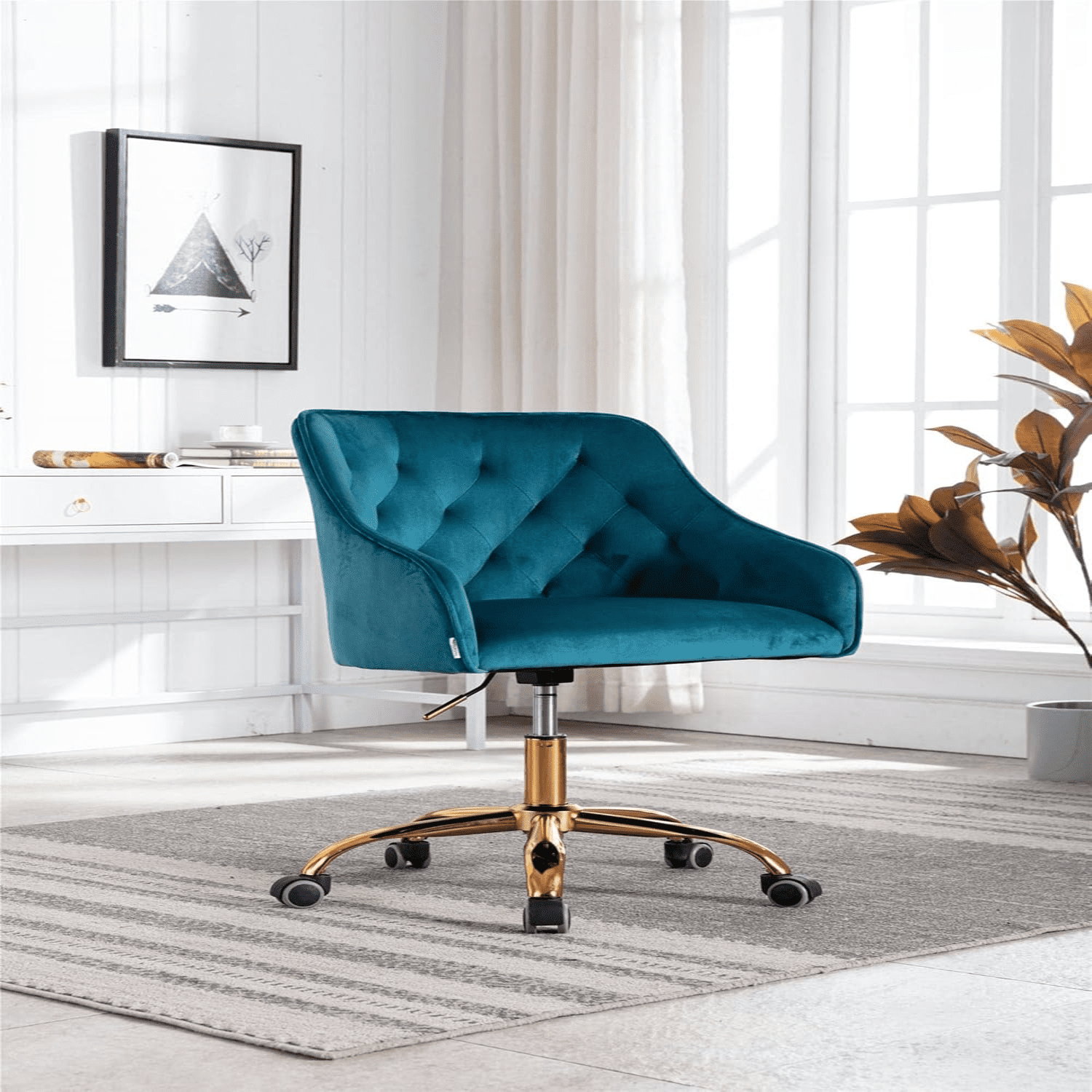 JINS&VICO Swivel Velvet Upholstered Office Desk Chair Ergonomic ...