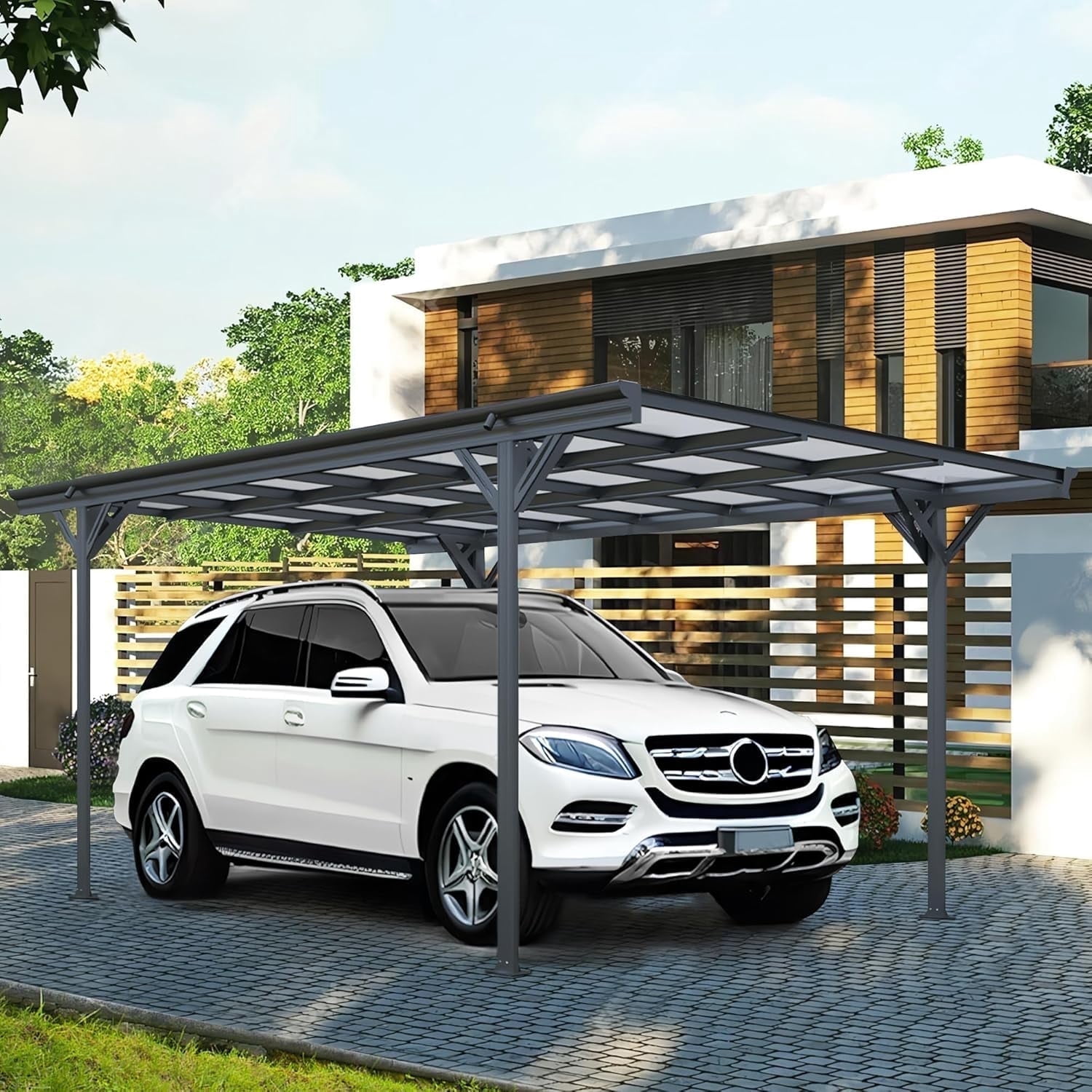 JINSEED 10 x 16ft Metal Carport with Heavy Duty Metal Frame & Pitched ...