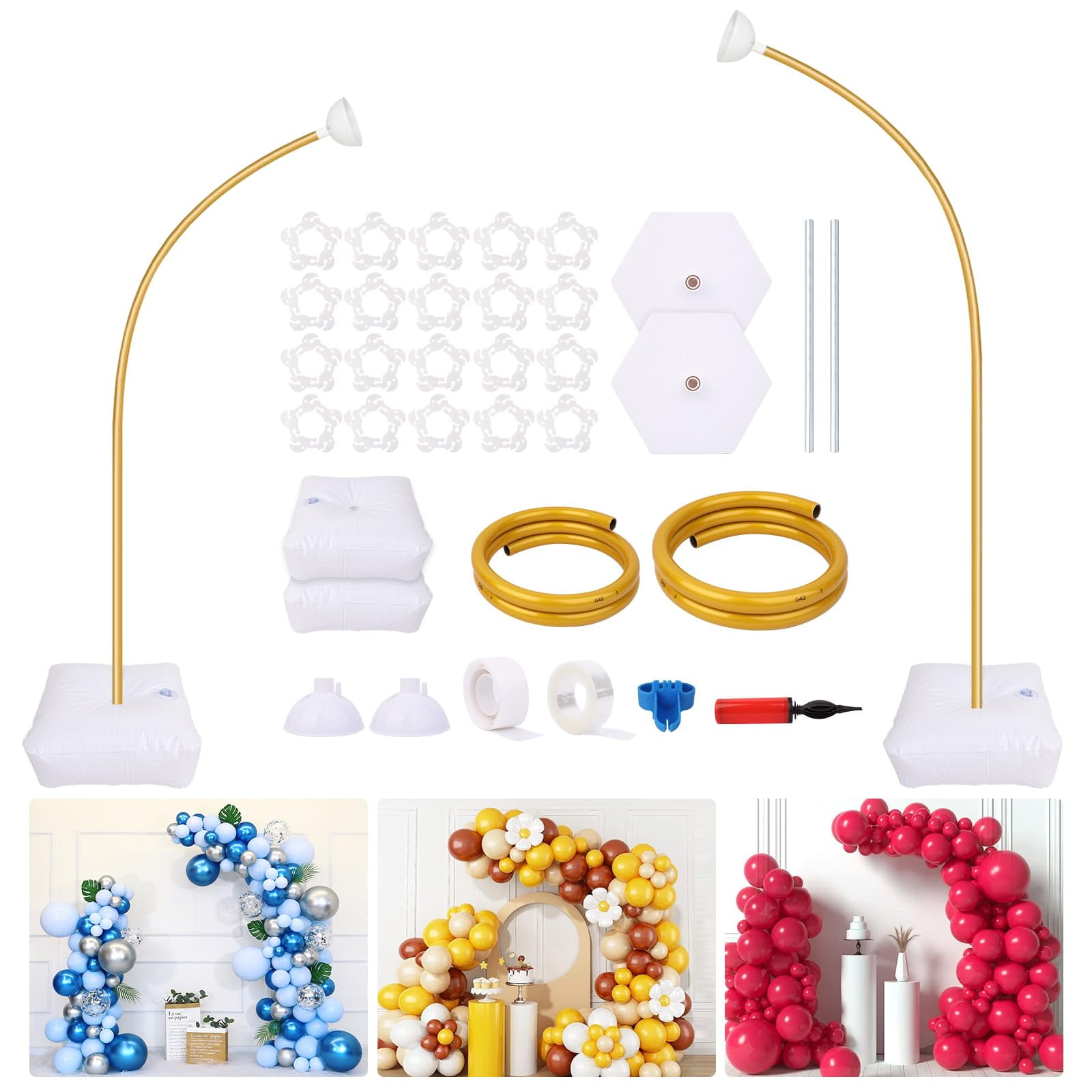JINSENHUI 8FT & 5FT Gold Balloon Stand Kit, Free Bending Balloon Arch ...