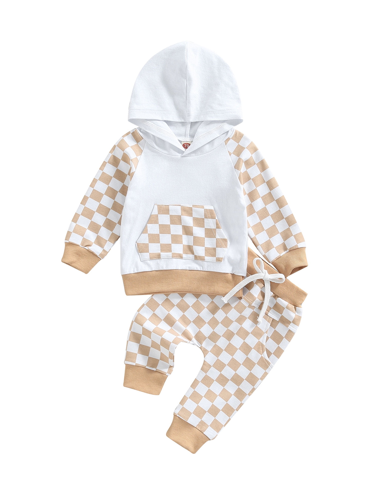 JINSIJU Girl Outfit 2 Pieces Set, Plaid Long Sleeve Hoodie with Pockets ...