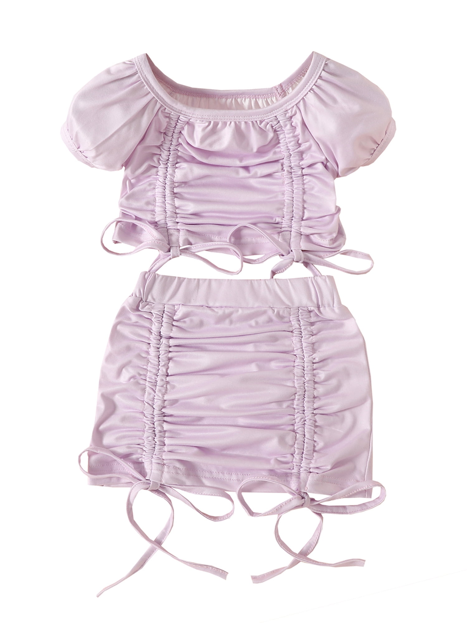 JINSIJU Little Girls Two-Piece Outfits, Solid Color Tie-Up Straps ...