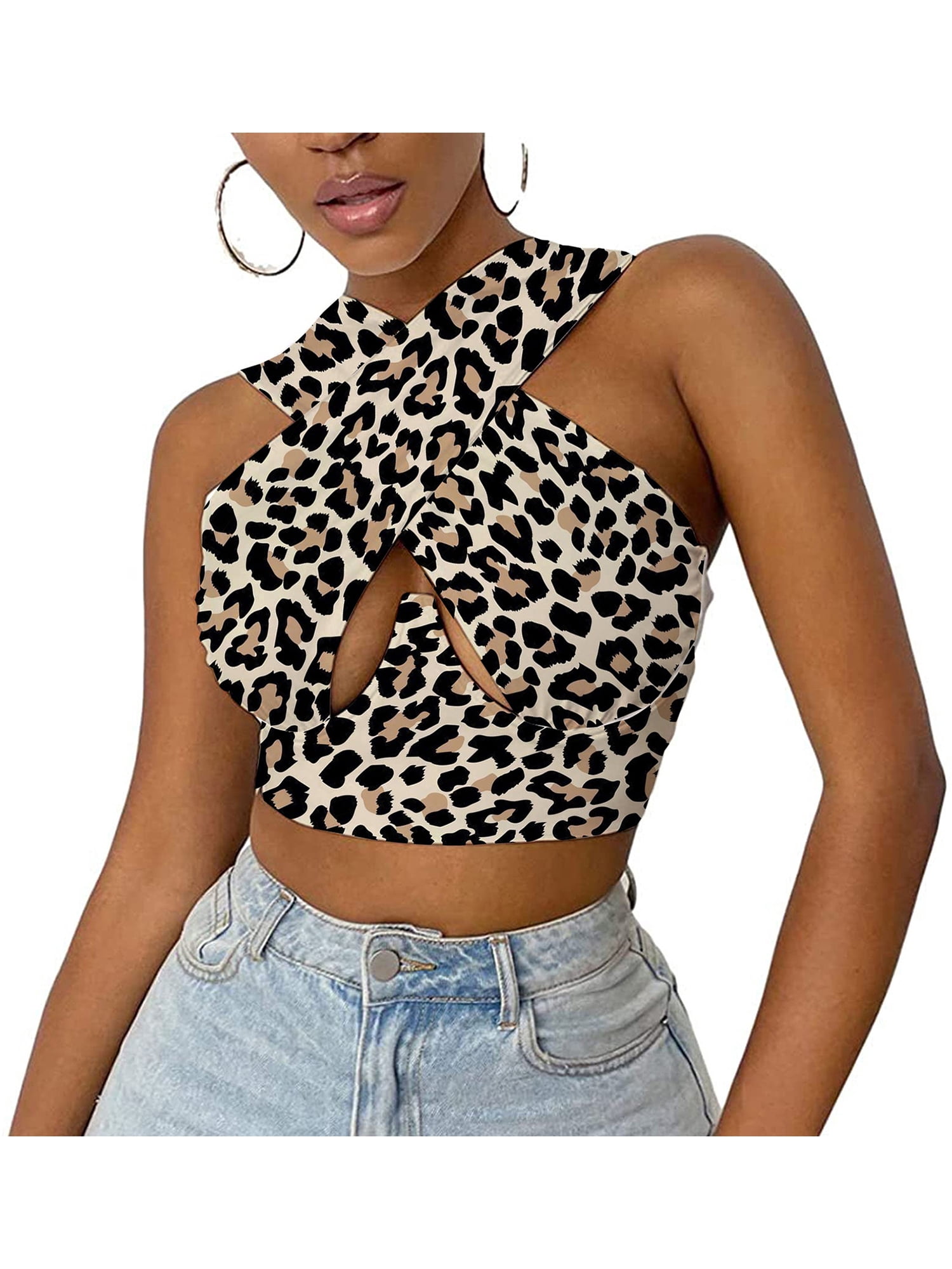 JINSIJU Women Crisscross Halter Cutout Wrap Crop Top Push Up Bustier ...
