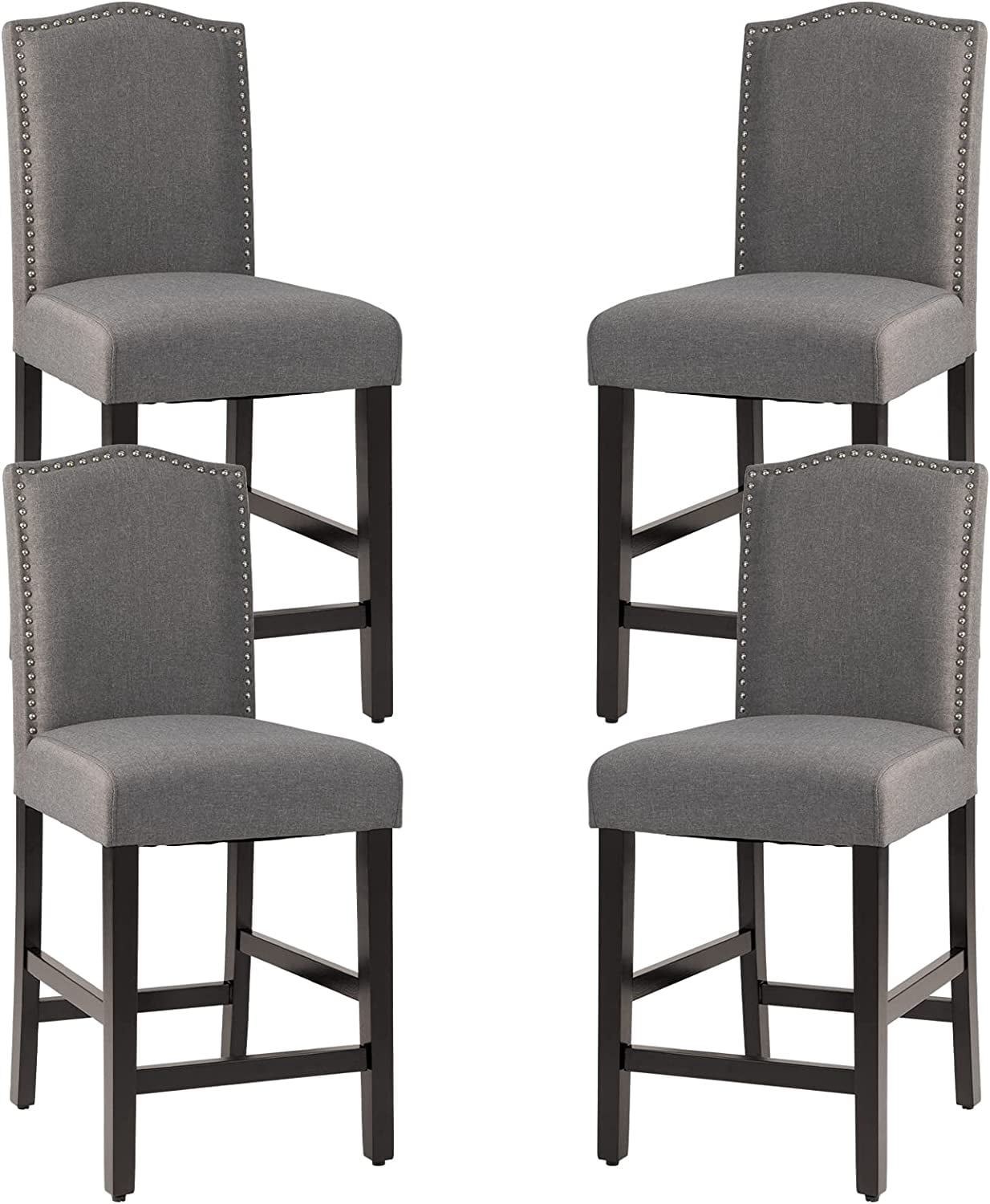 JINYU 4-Piece Bar Stools Set, Grey, Wood Frame with Padded Seat ...