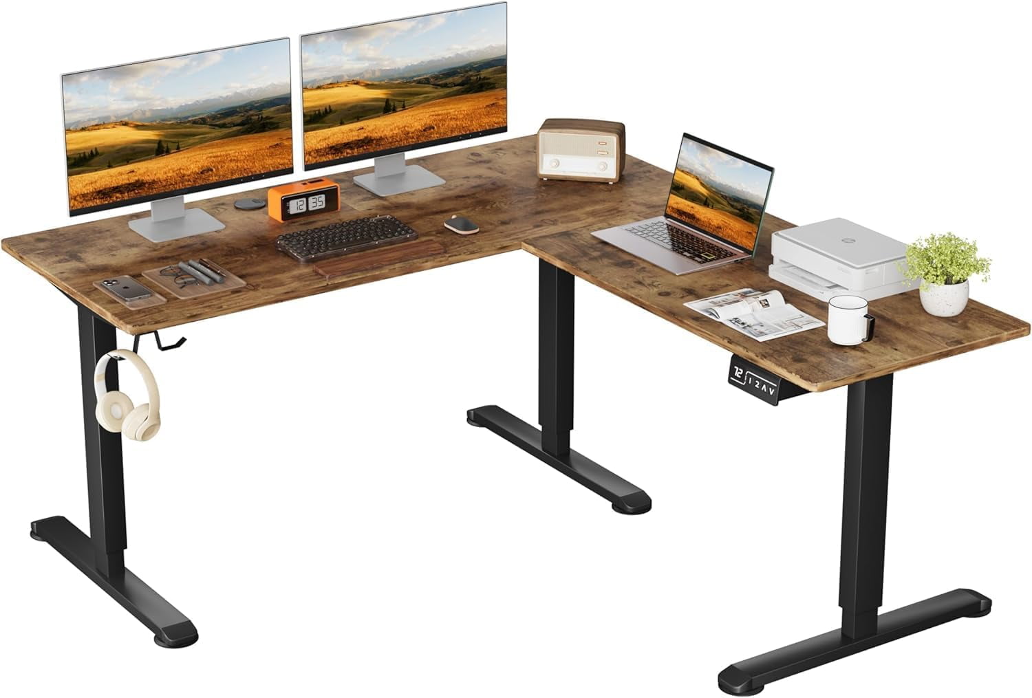 JINYU L-Shaped Electric Standing Desk, 63 x 55 Inches Height Adjustable Coner Table, Home Office ...