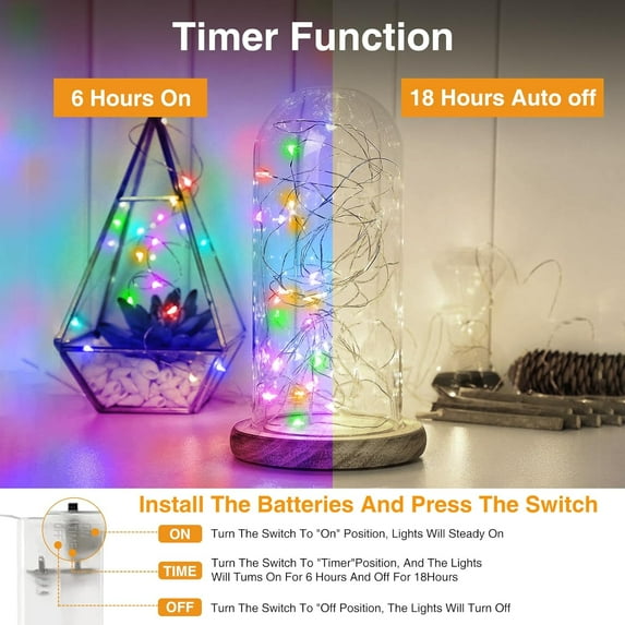 JINYUN-10 Pack Fairy Lights Battery Operated with Timer, 7FT 20LED ...