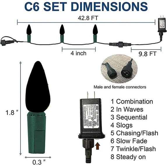 JINYUN-100 LED C6 33 FT Waterproof Connectable Green Wire Fairy Lights ...