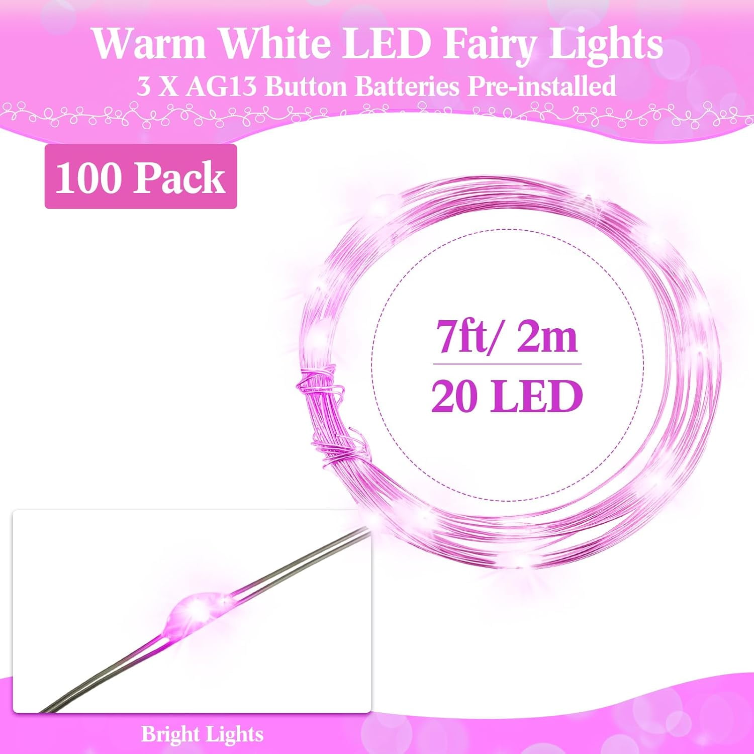 JINYUN-100 Packs Fairy Lights Battery Operated 3 Speed Modes, 7 Ft/ 2 M ...