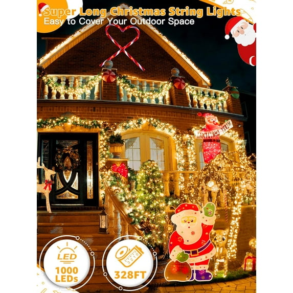JINYUN-1000 LED 328 FT Christmas Lights, Waterproof Outdoor String With ...