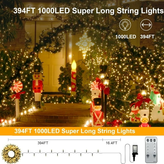 JINYUN-1000LED Christmas Lights Outdoor 394ft LED Christmas Lights 8 ...