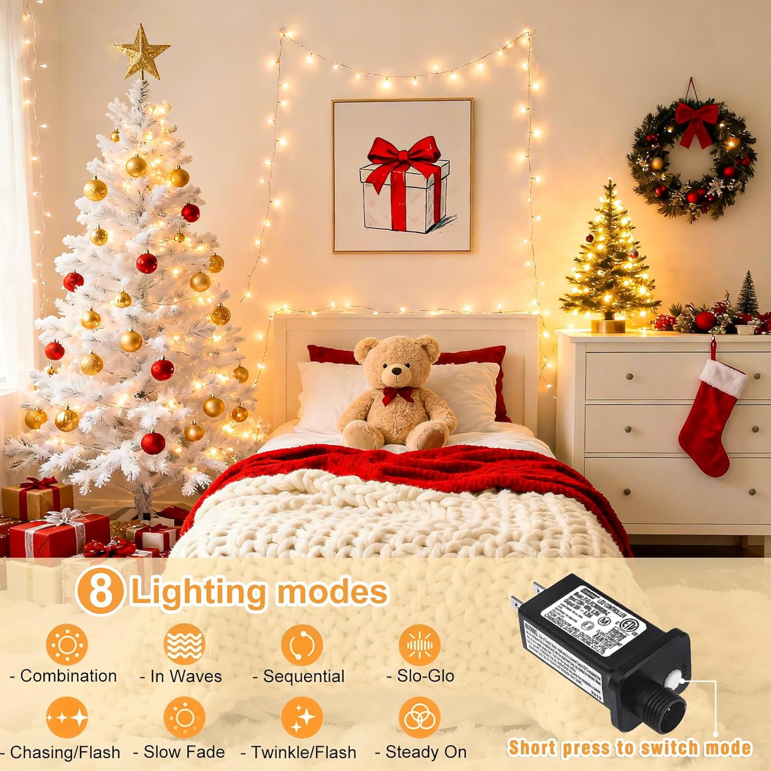 JINYUN-100FT 300 LED Christmas Lights Outdoor, Warm White Christmas ...