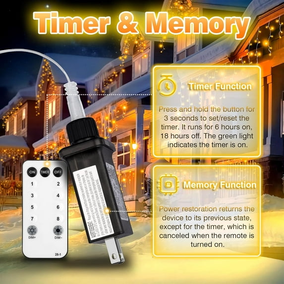 JINYUN-1200 LED Icicle Lights Outdoor, Plug in 118ft Waterproof ...