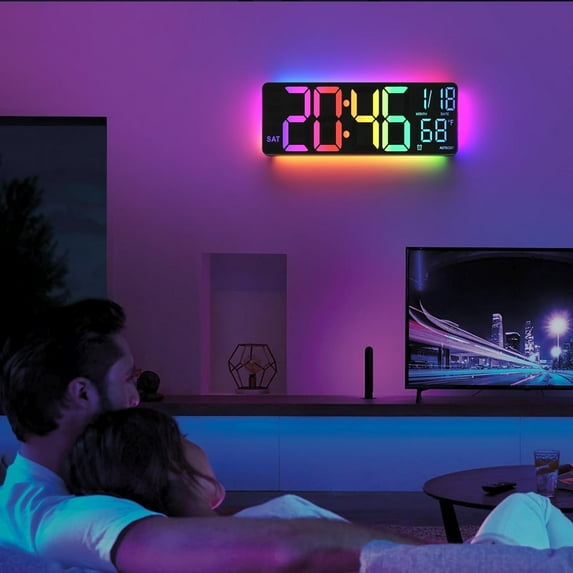 JINYUN-13" Digital Wall Clock with Night Light,8 RGB Color,Dual Alarms ...
