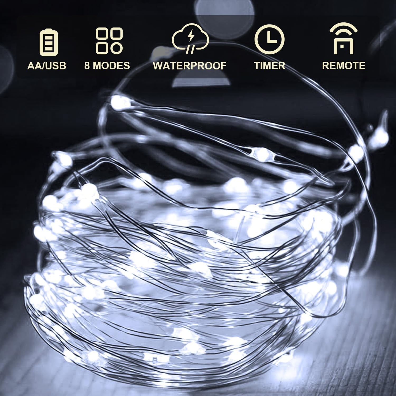 JINYUN-2-Pack 50LED Fairy Lights 16ft Dual Power(USB/Battery) with ...