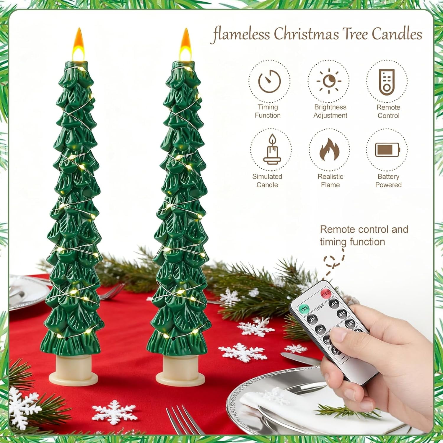 JINYUN-2-Pack Christmas Tree Flameless LED Candles with String Lights ...