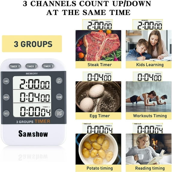 JINYUN-(2 Pack) Digital Kitchen Timers for Cooking Triple Timer Count ...