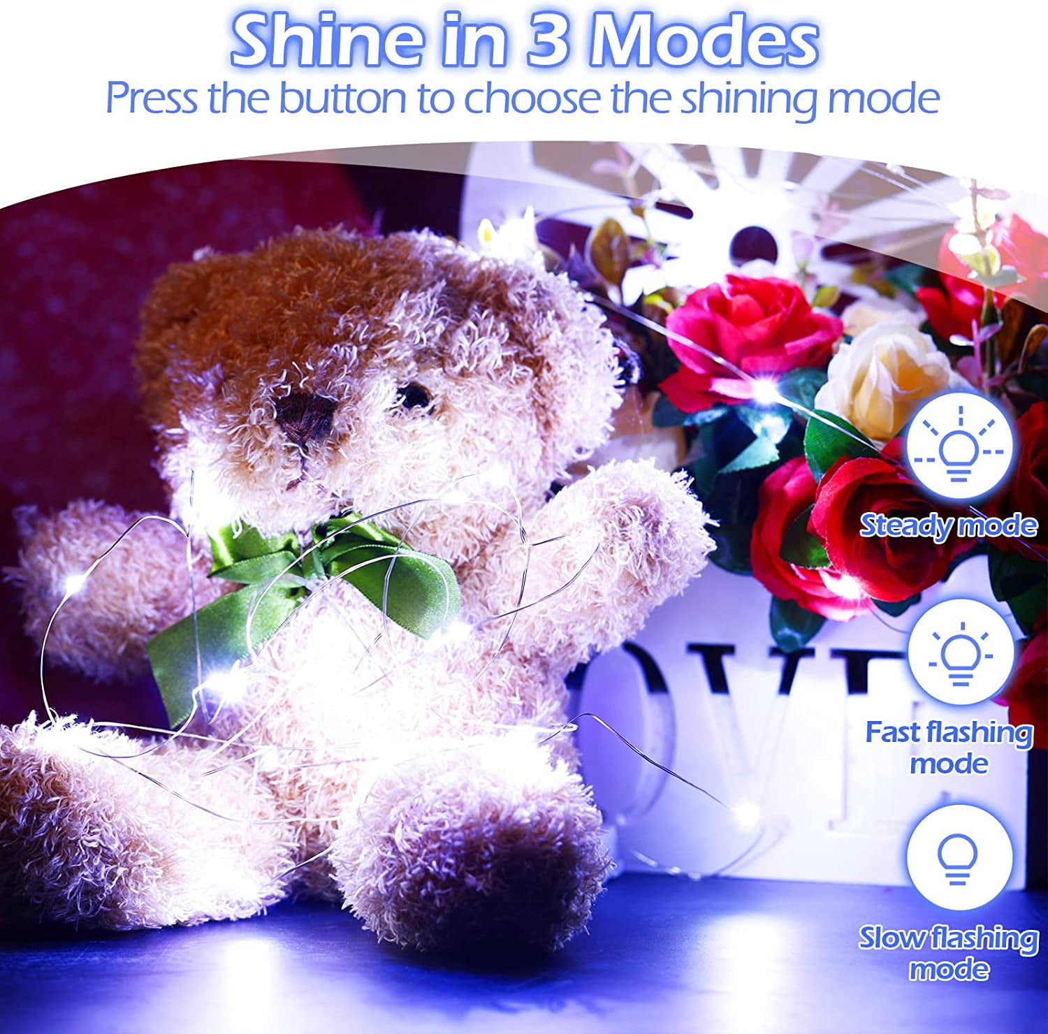 JINYUN-20 Packs Fairy Lights Battery Operated 3 Speed Modes, 7 Ft/ 2 M ...