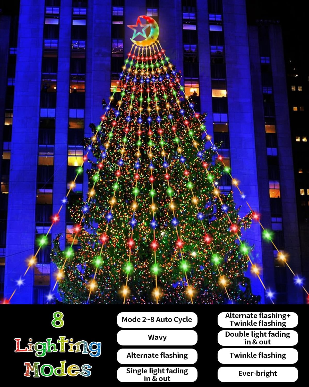 JINYUN-23FT Outdoor Christmas Decoration Lights 655 LED with Star Moon ...