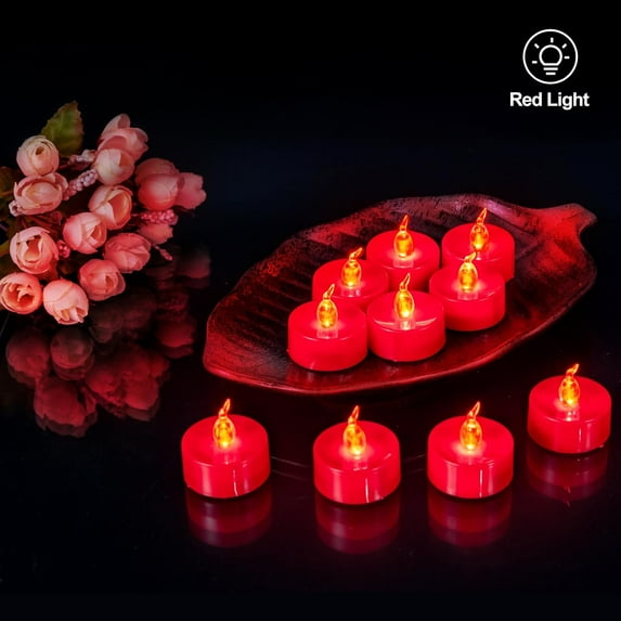 JINYUN-24 PCS Red Flickering Flame Tea Lights (Red LED Light Source ...