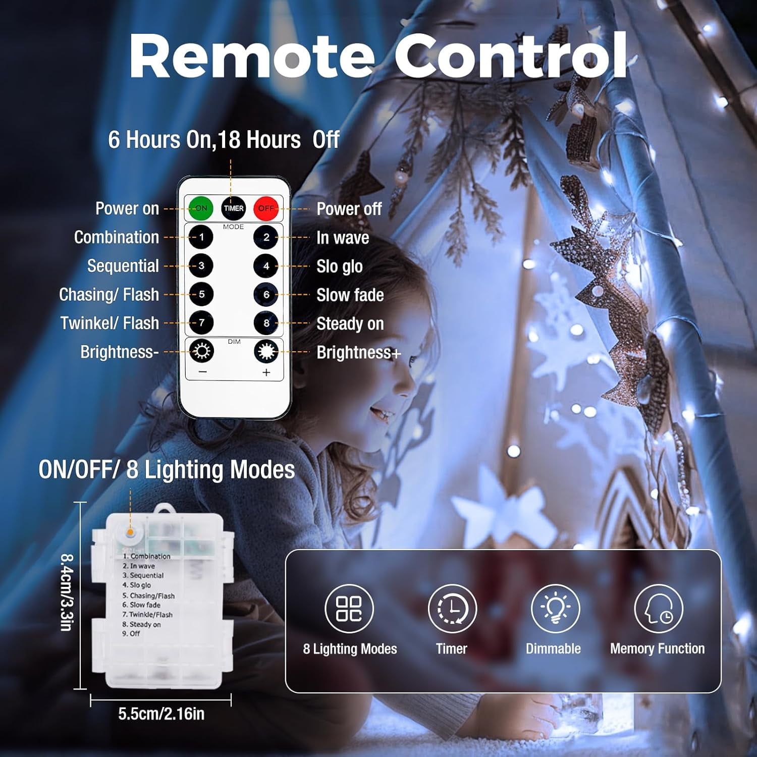 JINYUN-33FT 100LED Fairy String Lights Battery Operated with Remote and ...