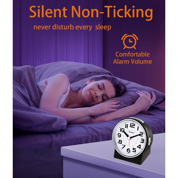 JINYUN-4.3" No Ticking Analog Alarm Clock,Silent Readable for Seniors ...