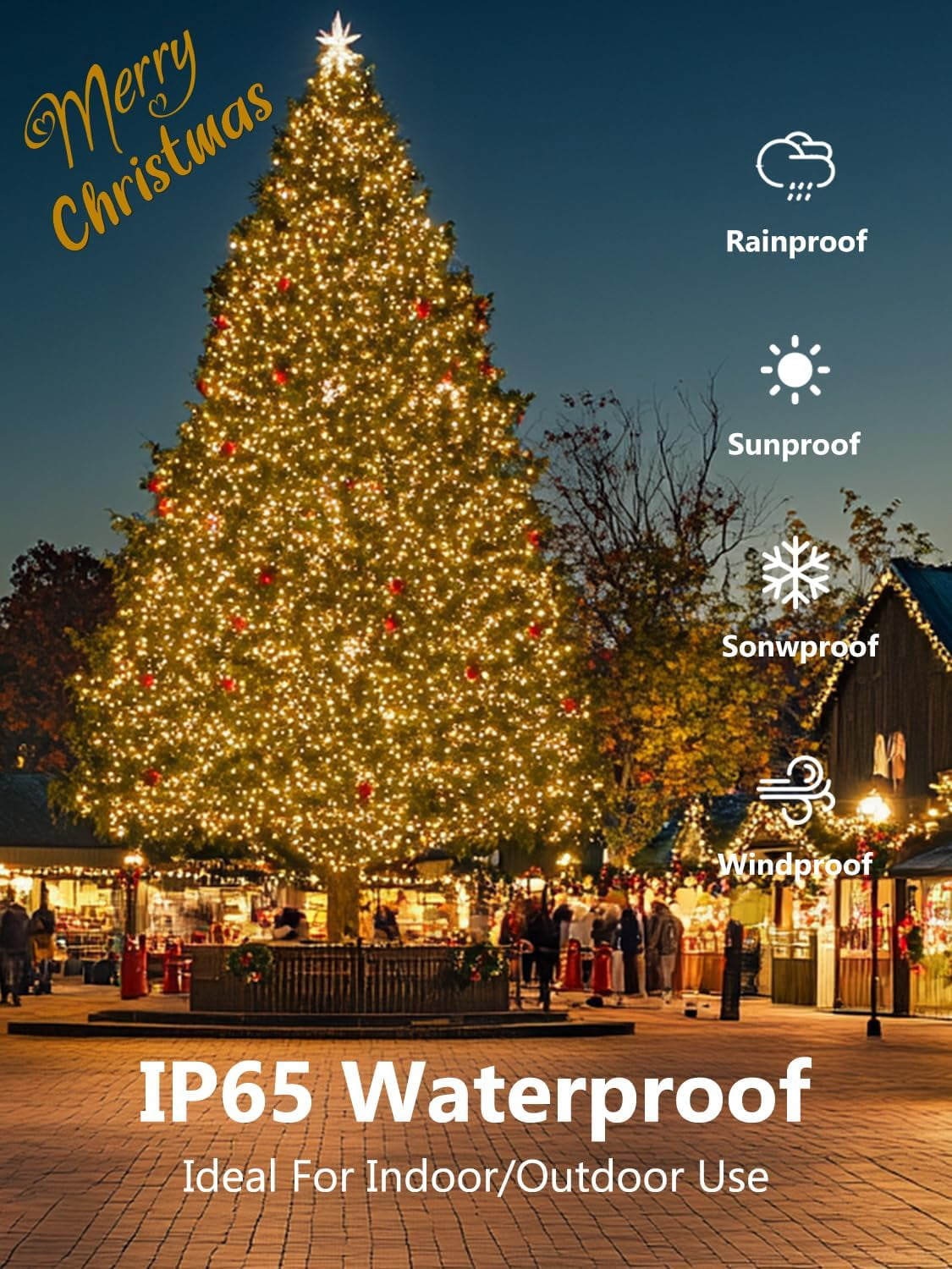 JINYUN-4 Pack Solar Christmas Lights Outdoor Waterproof, 132FT 400LED ...