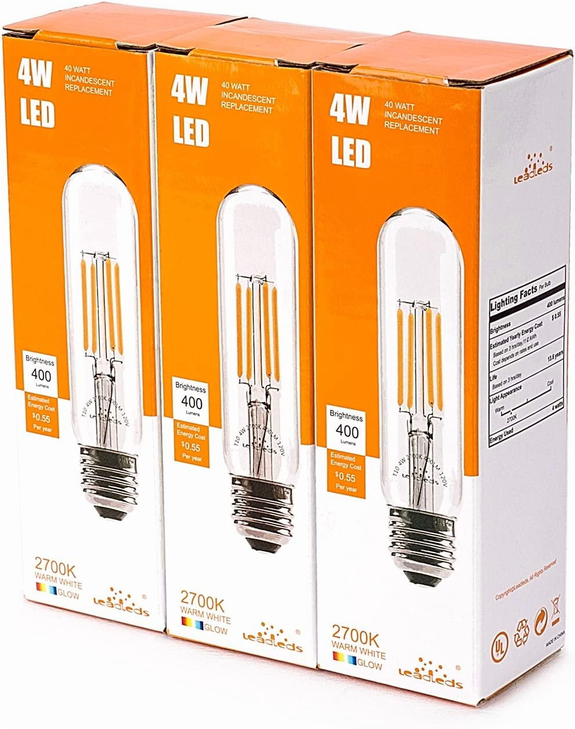 JINYUN-4W Tubular LED Bulb Edison Style COB LED Filament Bulb T10, Non ...