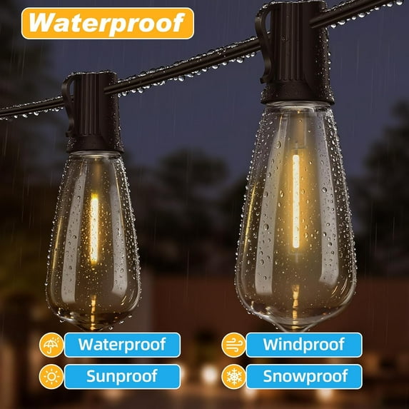 JINYUN-50 FT Outdoor String Lights with 27 Shatterproof Waterproof LED ...