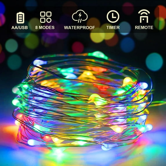 JINYUN-50LED Fairy Lights 16ft Dual Power(USB/Battery) with Remote ...