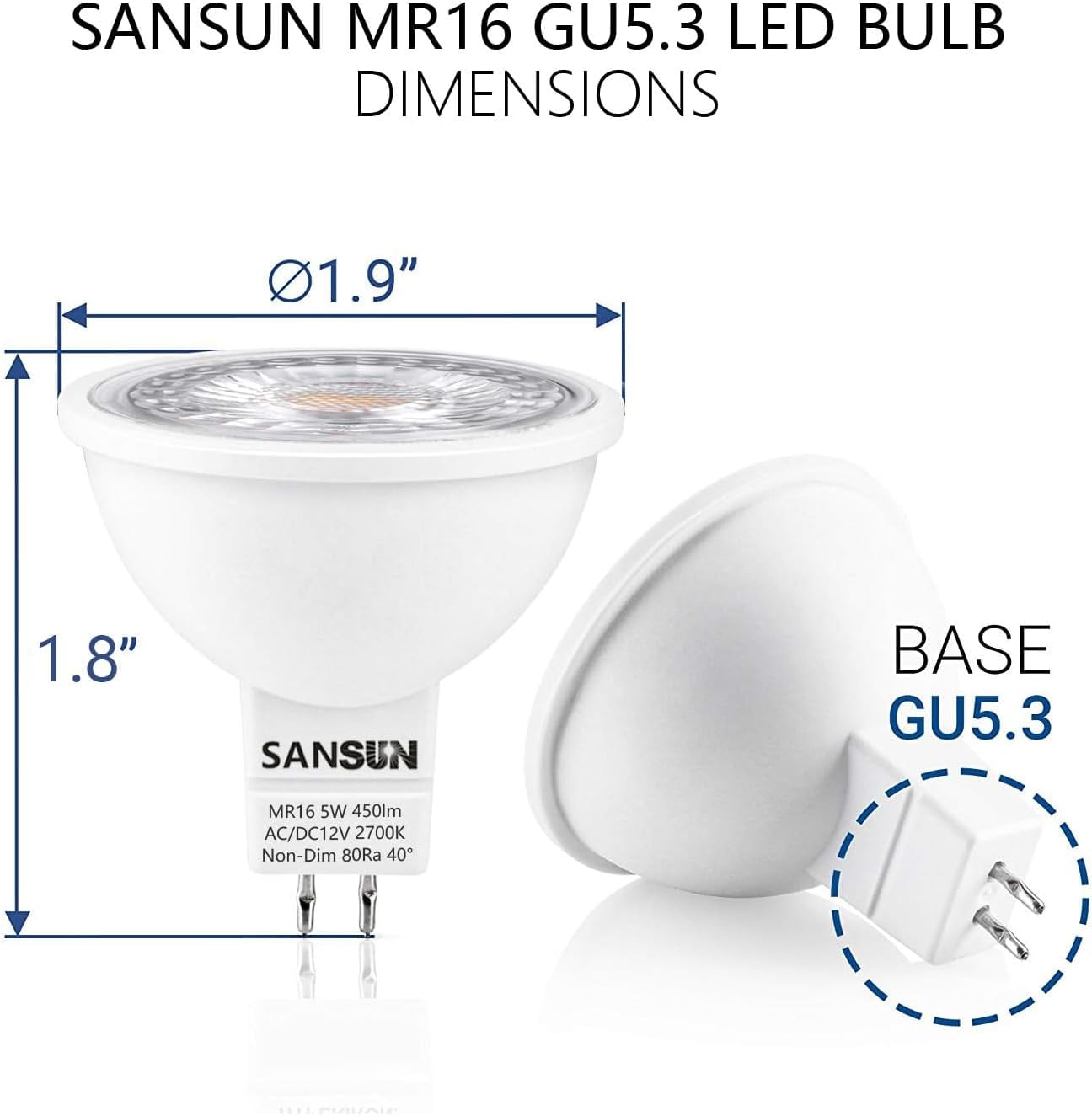 JINYUN-5W MR16 LED Landscape Light Bulbs, Low Voltage 12V 50W Halogen ...