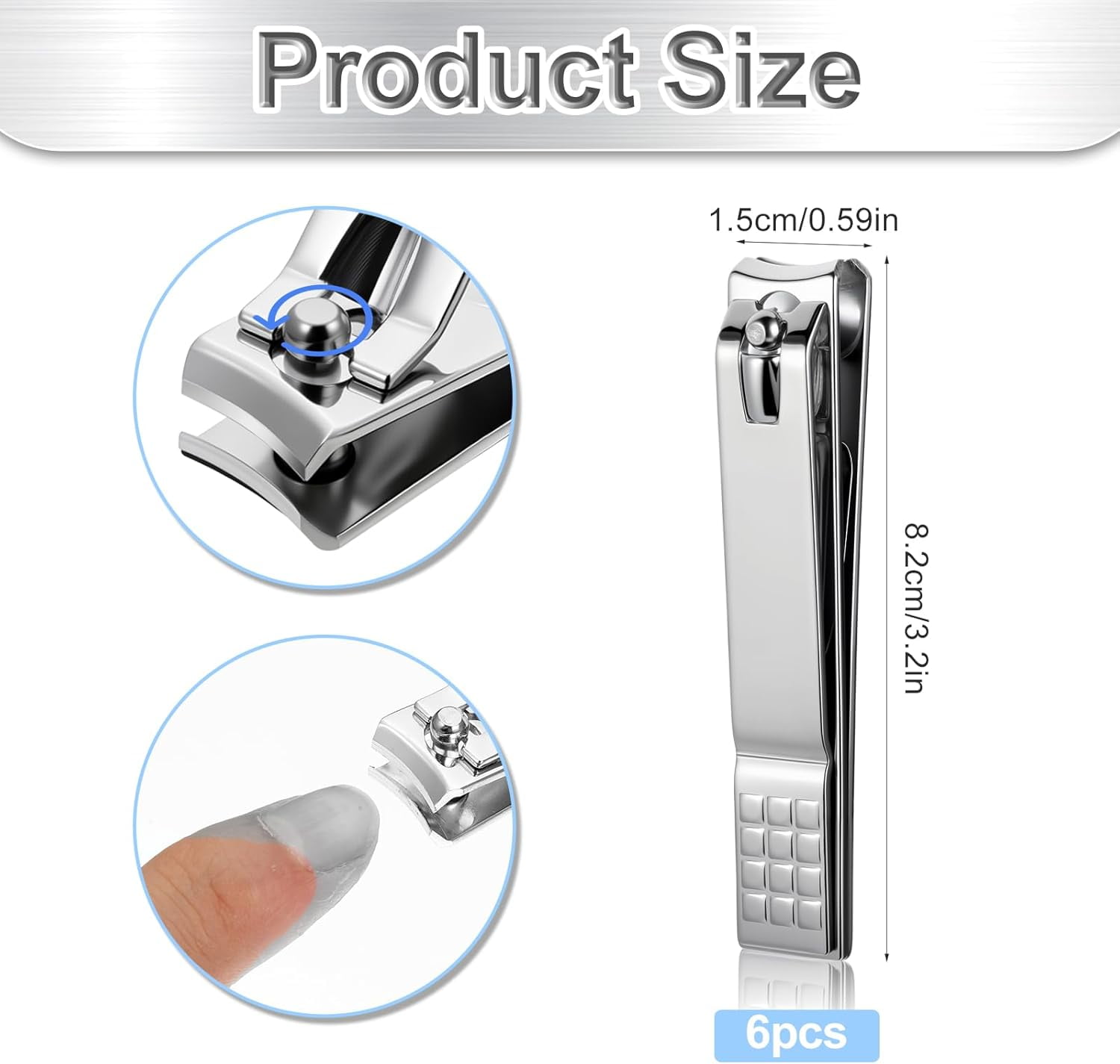 JINYUN-6 PCS Silver Large Nail Clippers Straight Edge, Stainless Steel ...