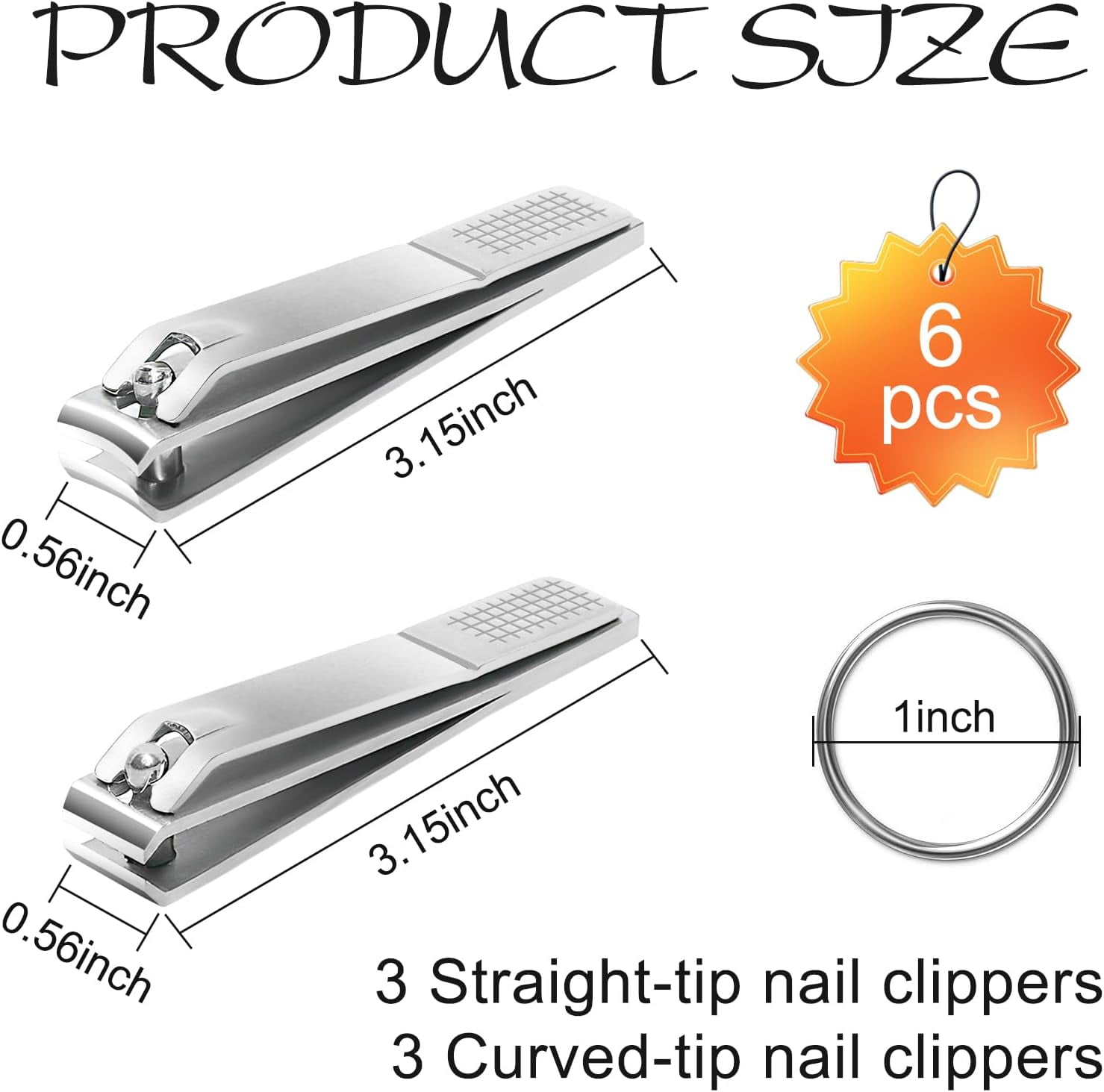 JINYUN-6 Pieces Trim Nail Clippers, 3.15-Inch Straight & Curved Toenail ...