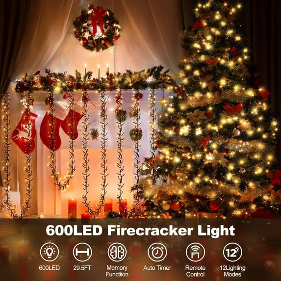 JINYUN-600 LED Christmas Cluster Lights, Warm White Christmas Tree ...