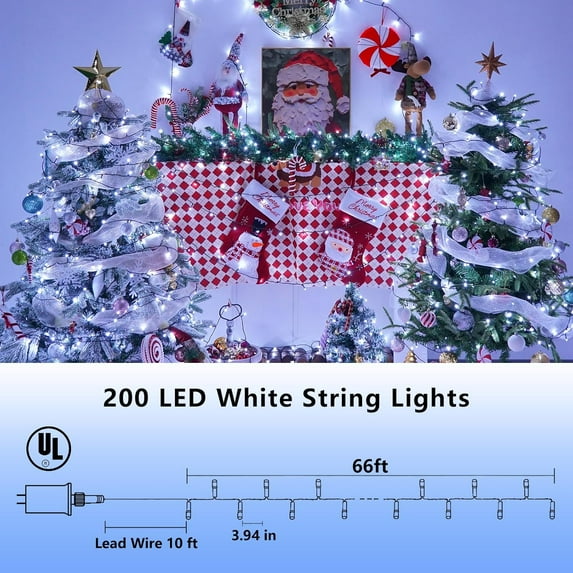 JINYUN-66ft 200 LED Christmas Lights Outdoor Waterproof, White ...