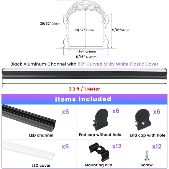 JINYUN-6Pack 3.3FT/1M Excellent Spotless LED Channel System with Milky ...