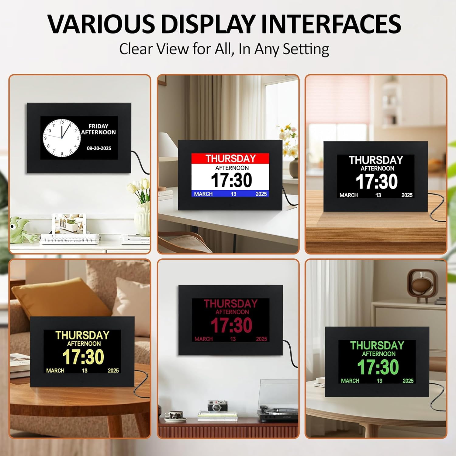 JINYUN-7" Extra Large Digital Alarm Clock for Seniors, Dementia Clock ...