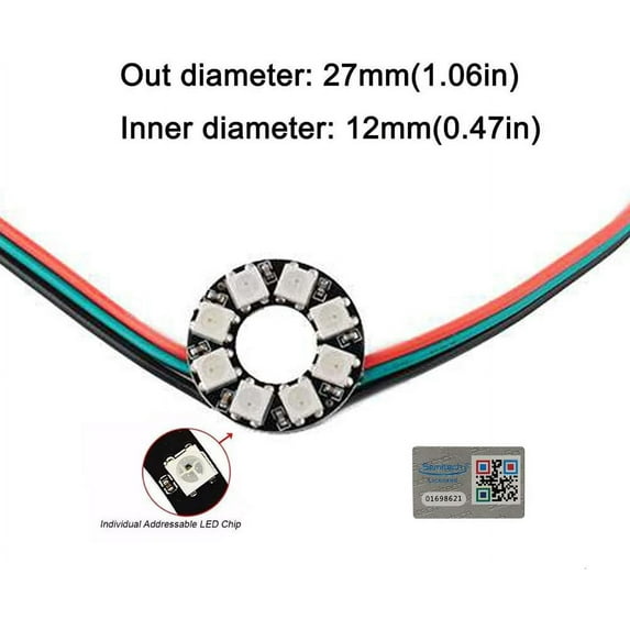 JINYUN-8 Bits WS2812 RGB LED Ring with SM2.54-3P Wire, 8 X WS2812B 5050 ...